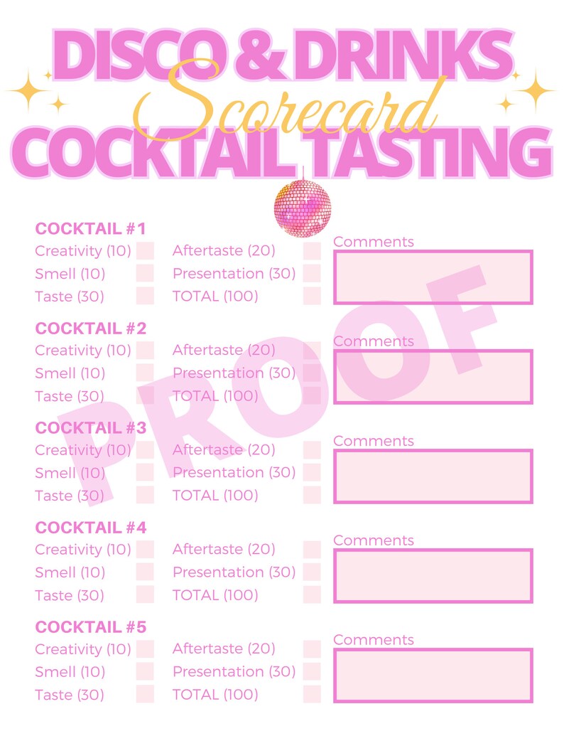 Instant Download Disco & Drinks Cocktail Tasting and Rating Scorecard ...