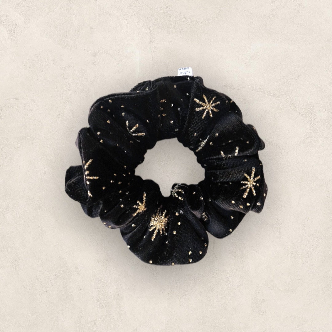 Black Velvet Star Scrunchie Halloween Scrunchie Witch Scrunchie Sparkly ...