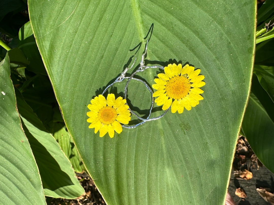 Yellow Daisy Silver Hoops - Etsy