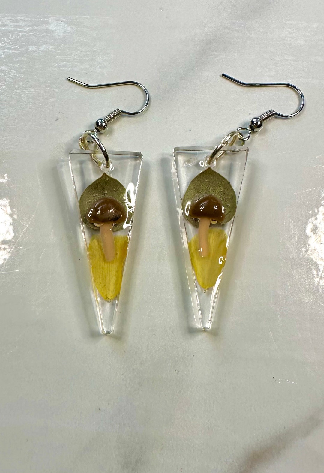 Eucalyptus Fungi Inverted Triangle Earrings - Etsy