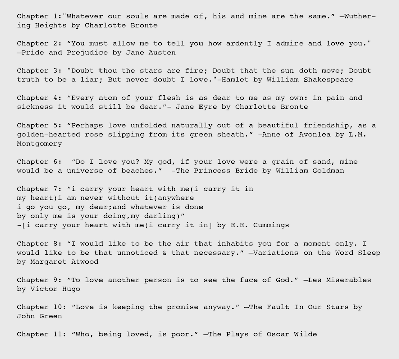 Love Story Wedding Table Numbers With Literary Quotes - Etsy