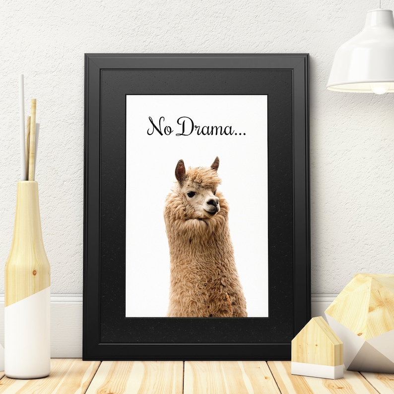 No Drama Llama Wall Print, Llama Poster Stylized Photo Art Printable ...