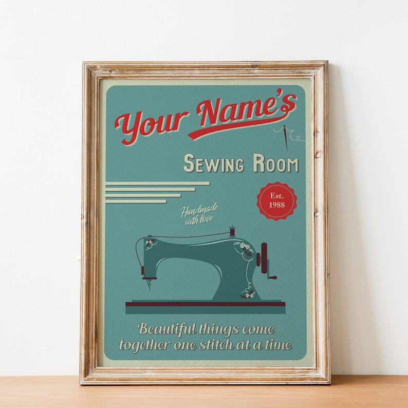 Custom Retro Poster for Sewing Room - Printable Wall Art - Personalize ...