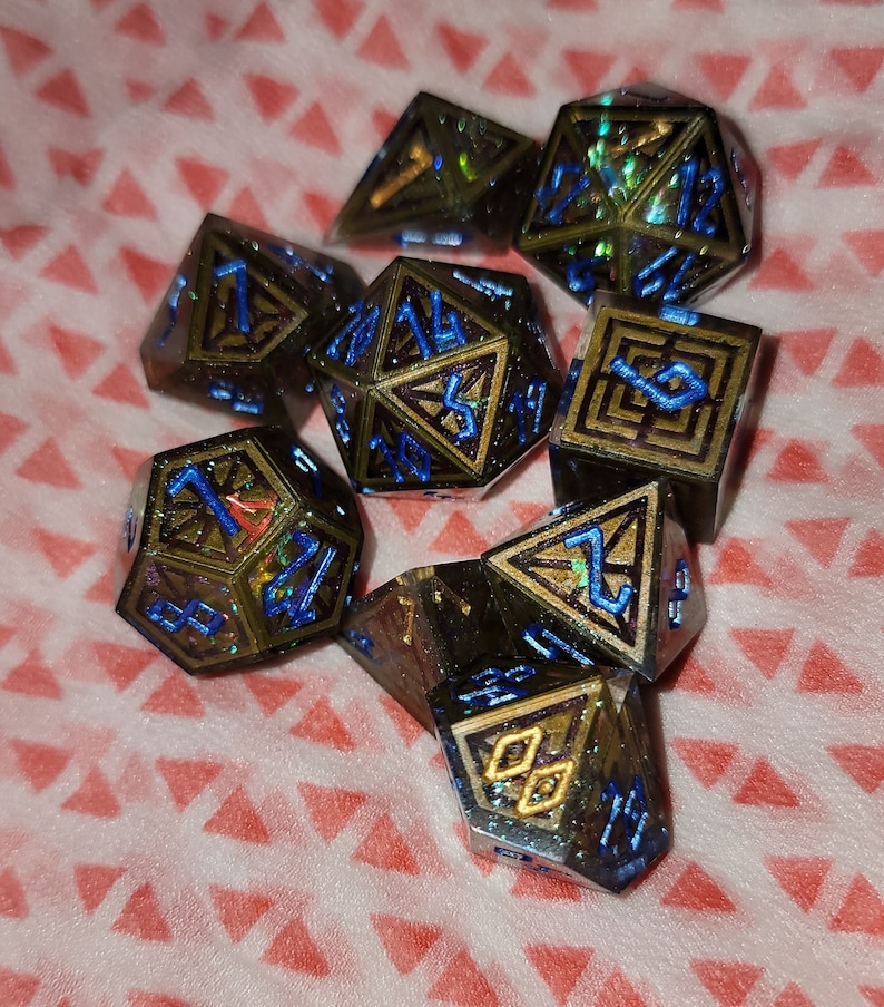 Stained Glass Mosiacs-- Handmade Resin 7pcs Polyhedral Dnd Dungeons and ...