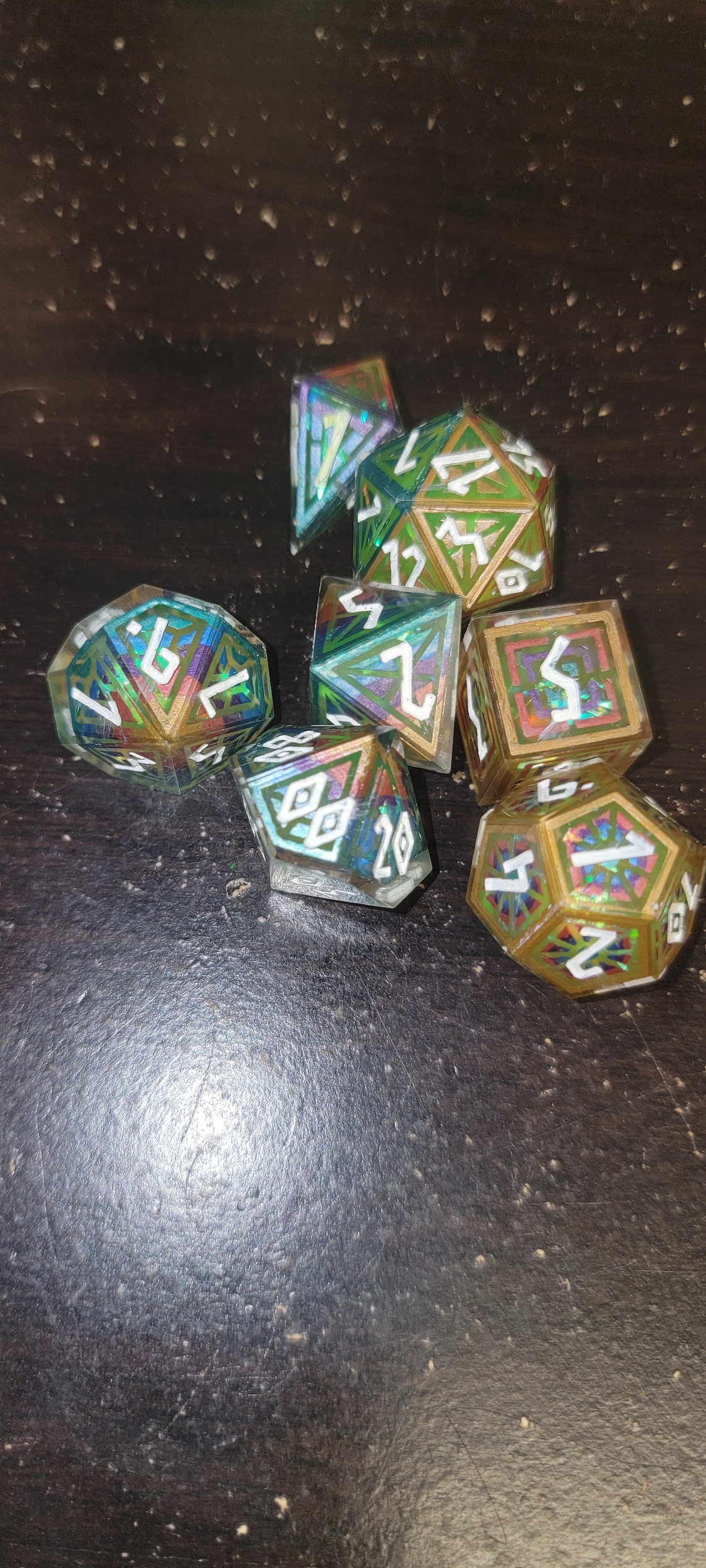 Stained Glass Mosiacs-- Handmade Resin 7pcs Polyhedral Dnd Dungeons and ...