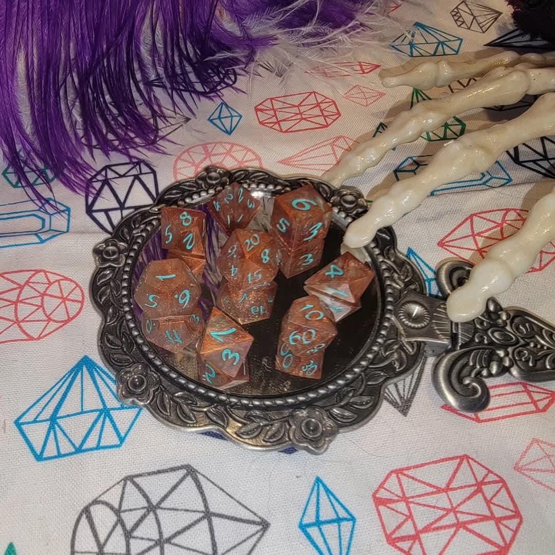 Copper Universe -- Mini Handmade Resin 7pcs Polyhedral Dnd Dungeons and ...