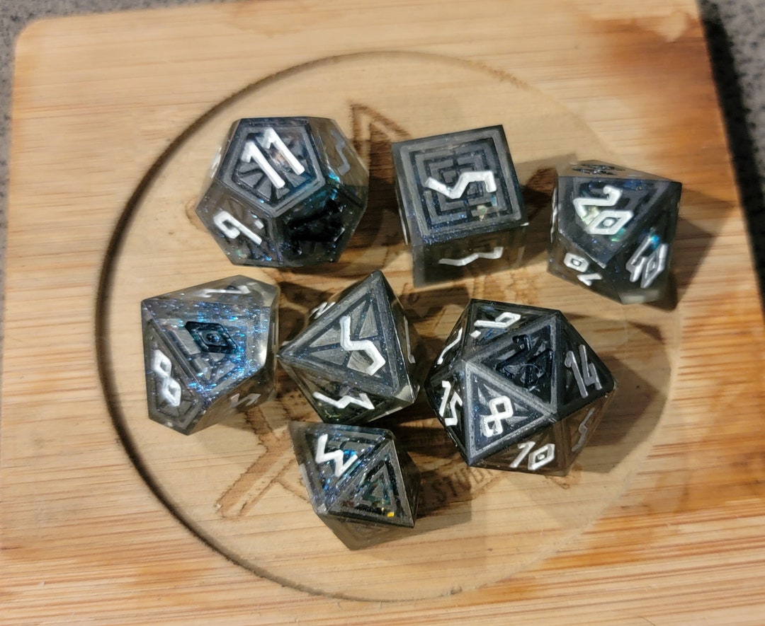 Stained Glass Mosiacs-- Handmade Resin 7pcs Polyhedral Dnd Dungeons and ...