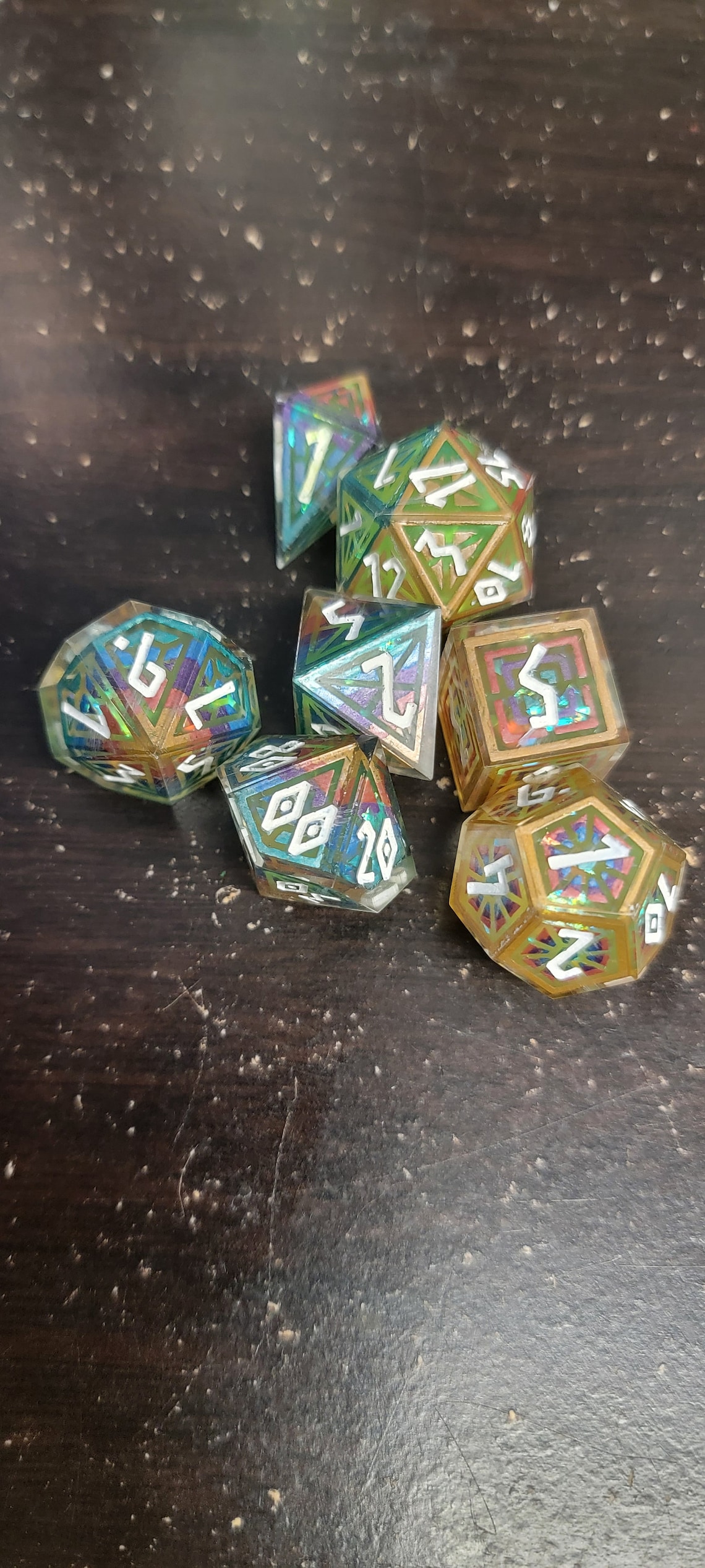 Stained Glass Mosiacs-- Handmade Resin 7pcs Polyhedral Dnd Dungeons and ...