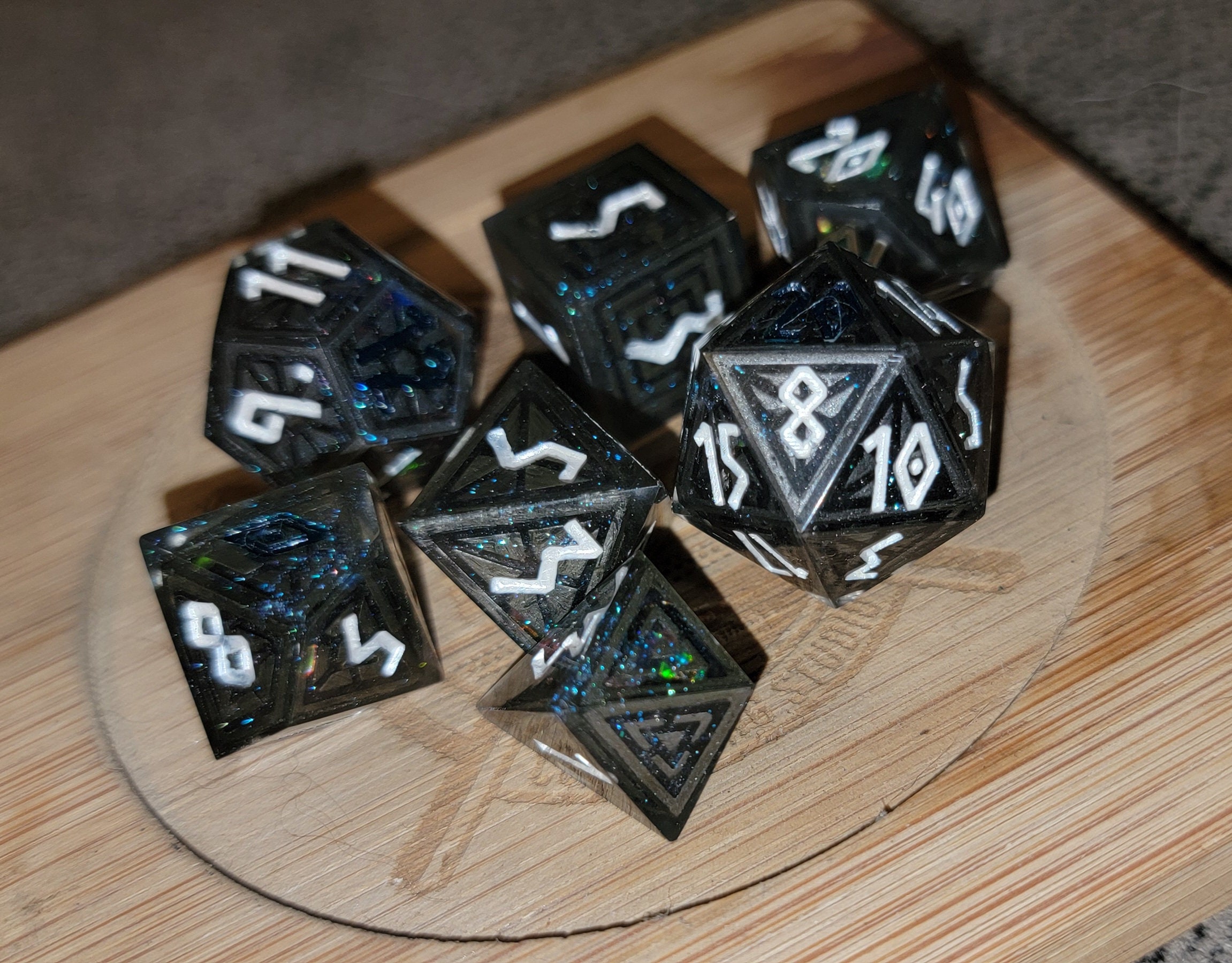 Stained Glass Mosiacs-- Handmade Resin 7pcs Polyhedral Dnd Dungeons and ...