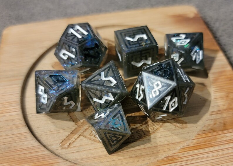 Stained Glass Mosiacs-- Handmade Resin 7pcs Polyhedral Dnd Dungeons and ...