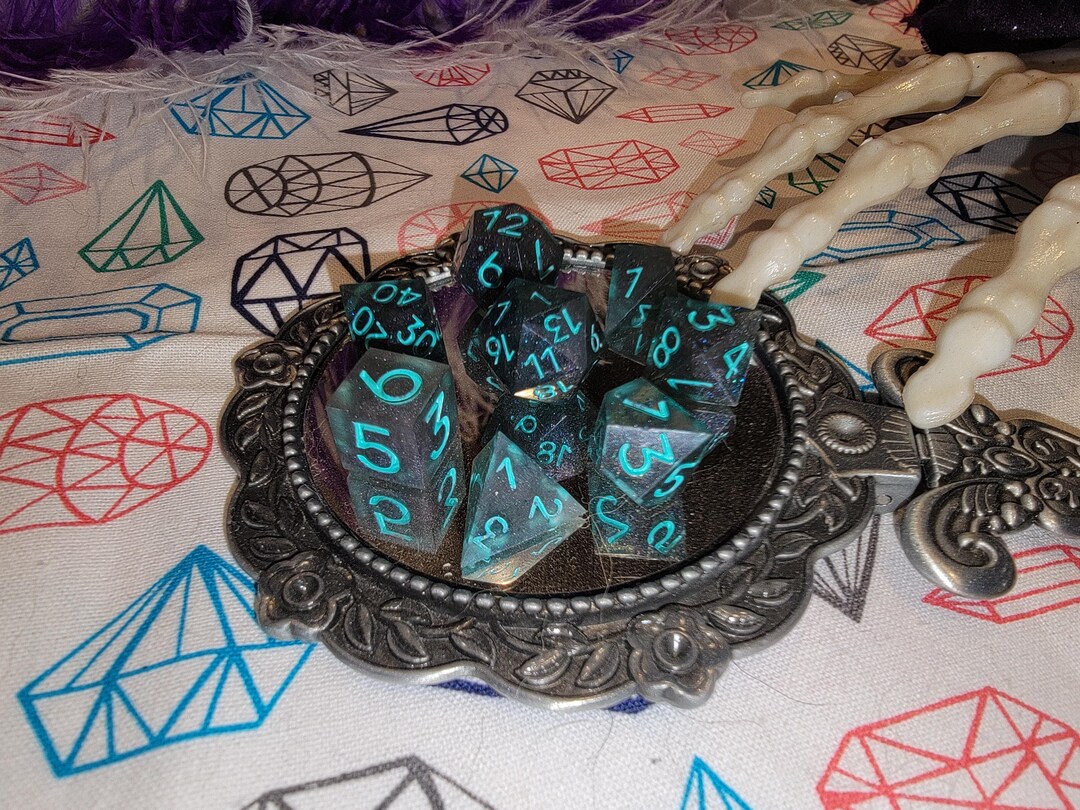 Teal Transmissions-- Mini Handmade Resin 7pcs Polyhedral Dnd Dungeons ...