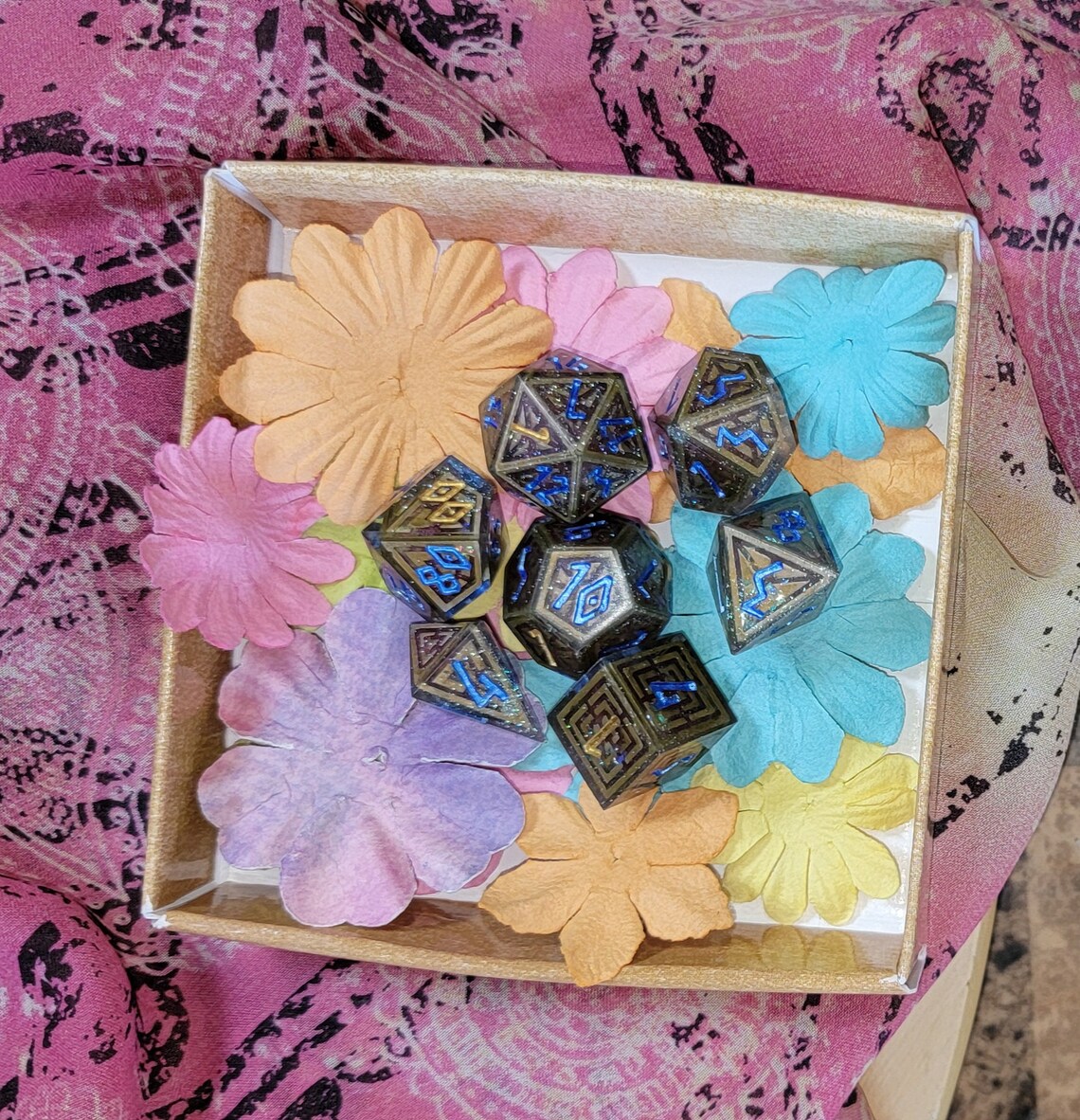 Stained Glass Mosiacs-- Handmade Resin 7pcs Polyhedral Dnd Dungeons and ...