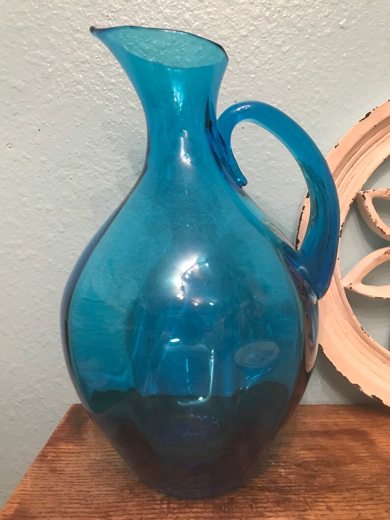 Blue Blenko Pitcher - Etsy