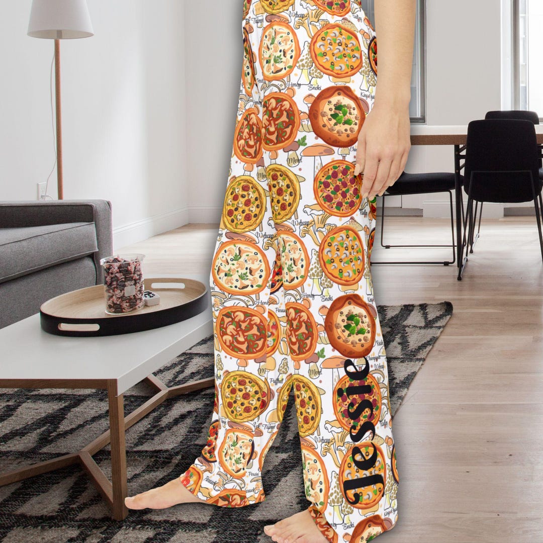 Pizza Custom Pajama Mushroom Pants Lover, Personalized Women's Pizza ...