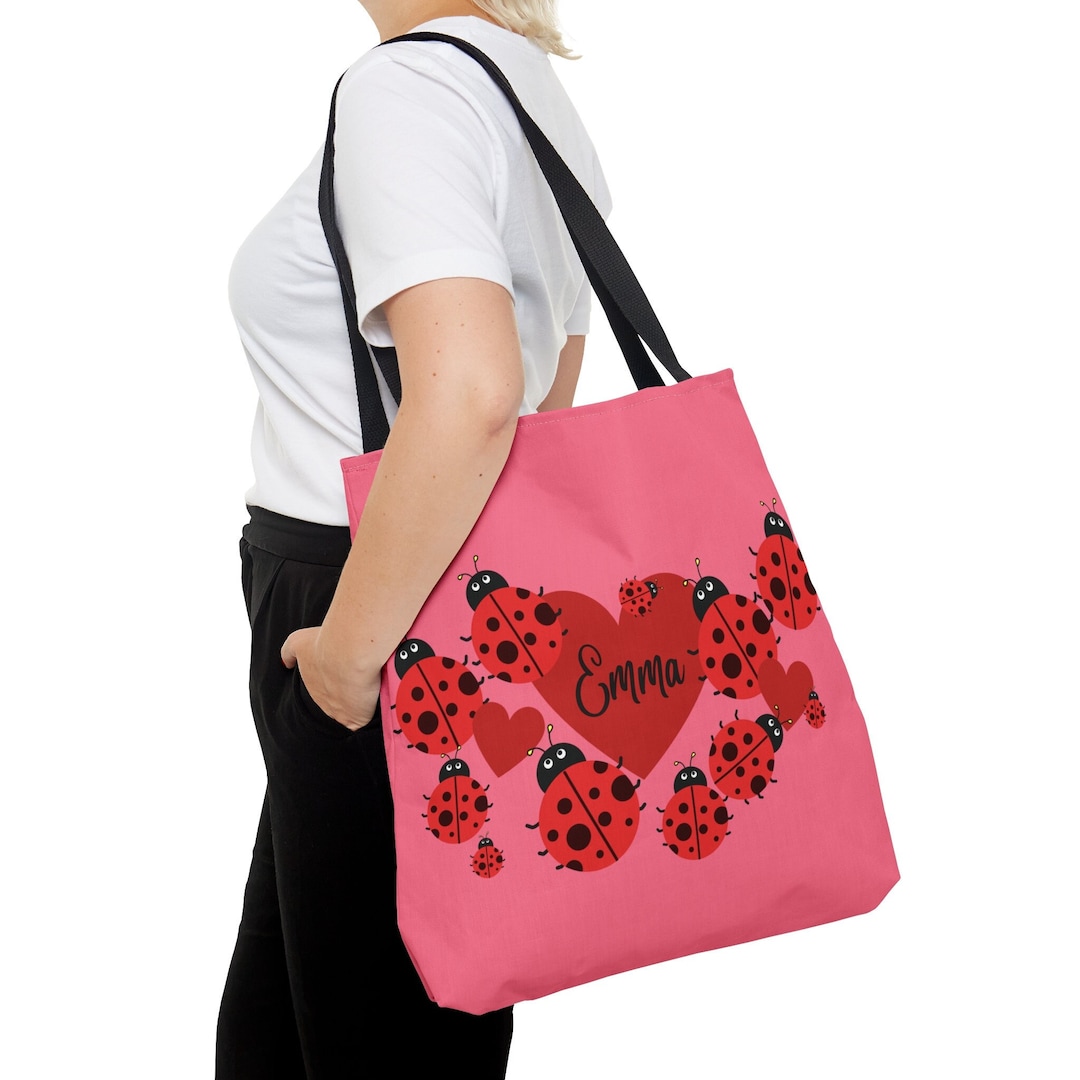 Personalized Lady Bug Tote Bag , Valentines Day Gift, Valentine Lady Bugs of All Ages. Lady Bird ...
