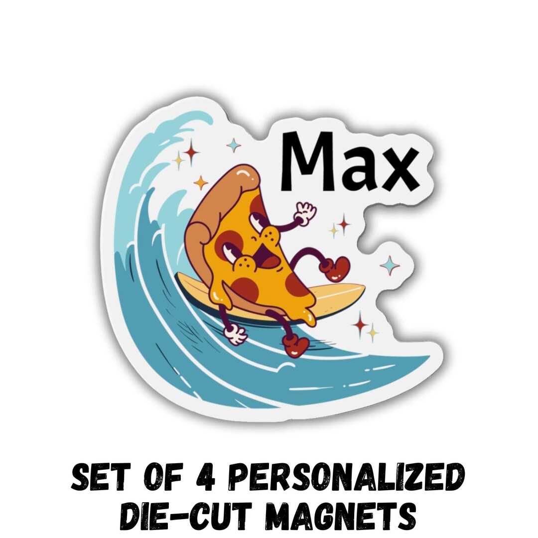 4 Pizza Slice Surfer Magnets, Set of Four Different Designs, Fun Cruise ...