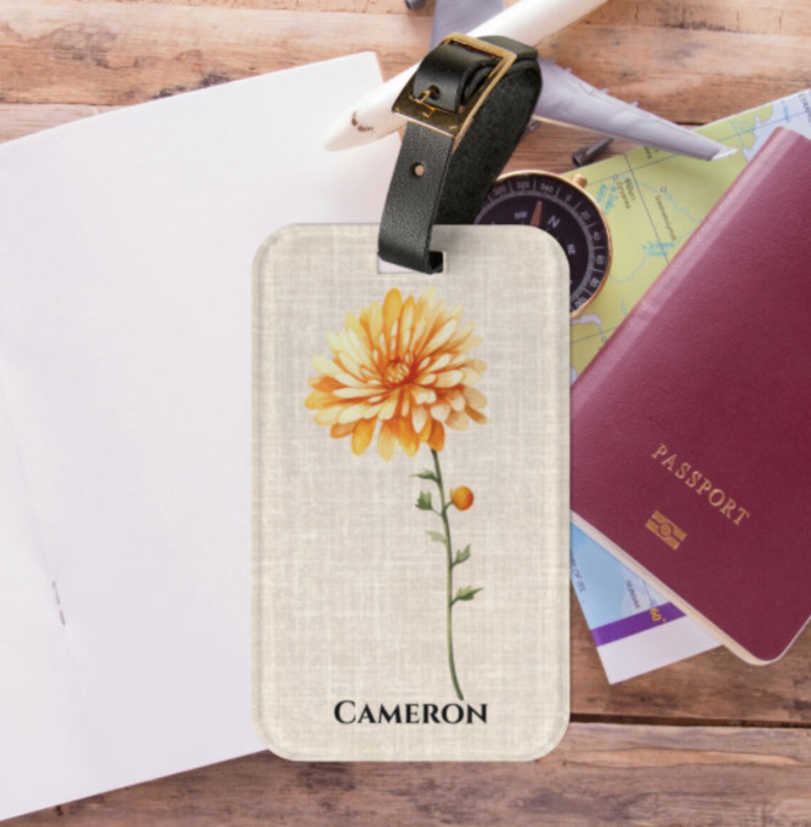 Birth Month Flower Luggage Tag August Poppy Flower Leather Strap Travel ...