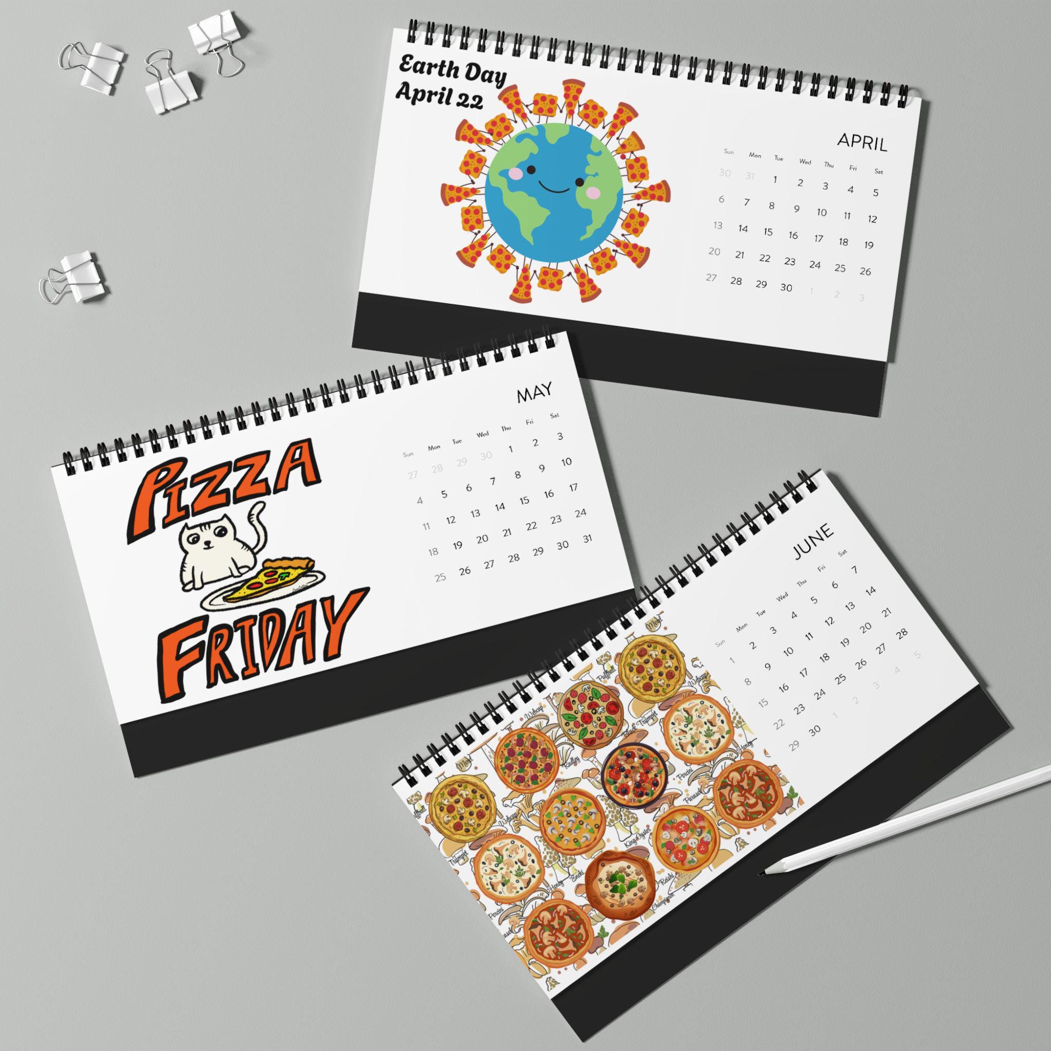 Desktop Calendar, 2025 Pizza Theme, Personalized Business Family Club ...