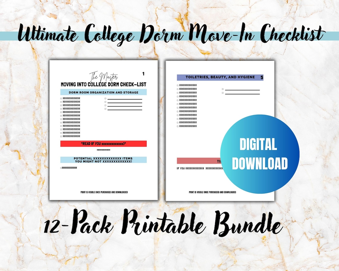 Detailed Printable College Dorm Move-in Checklist, College Packing List ...