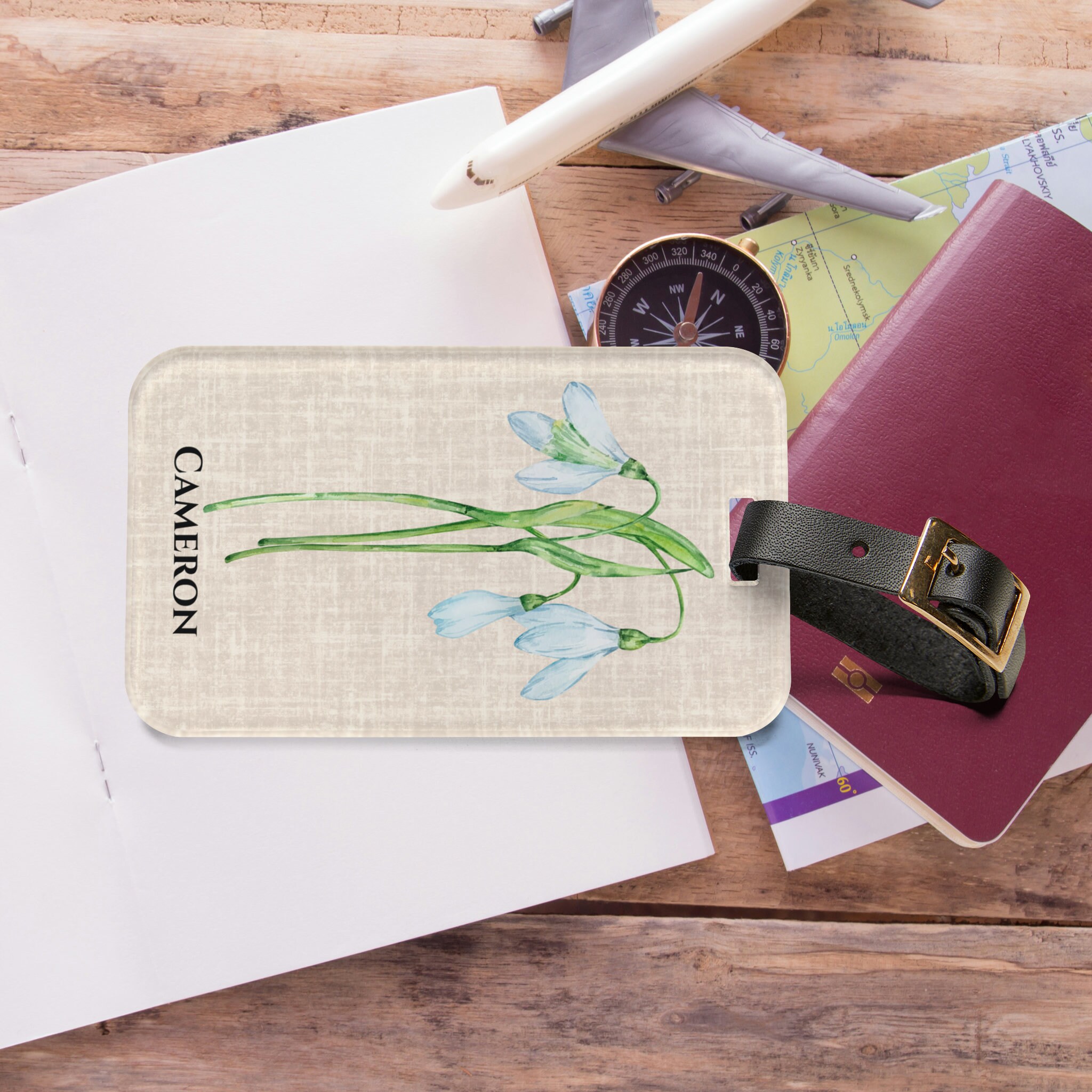 Birth Month Flower Luggage Tag August Poppy Flower Leather Strap Travel ...