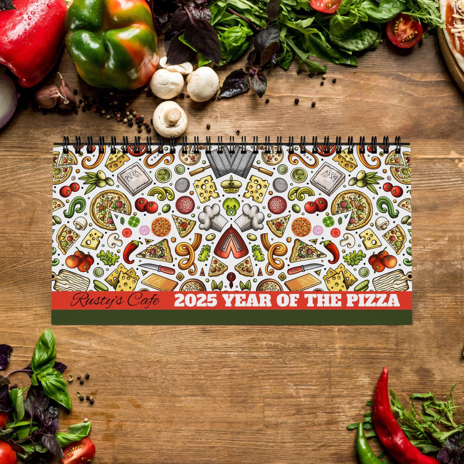 Desktop Calendar, 2025 Pizza Theme, Personalized Business Family Club ...