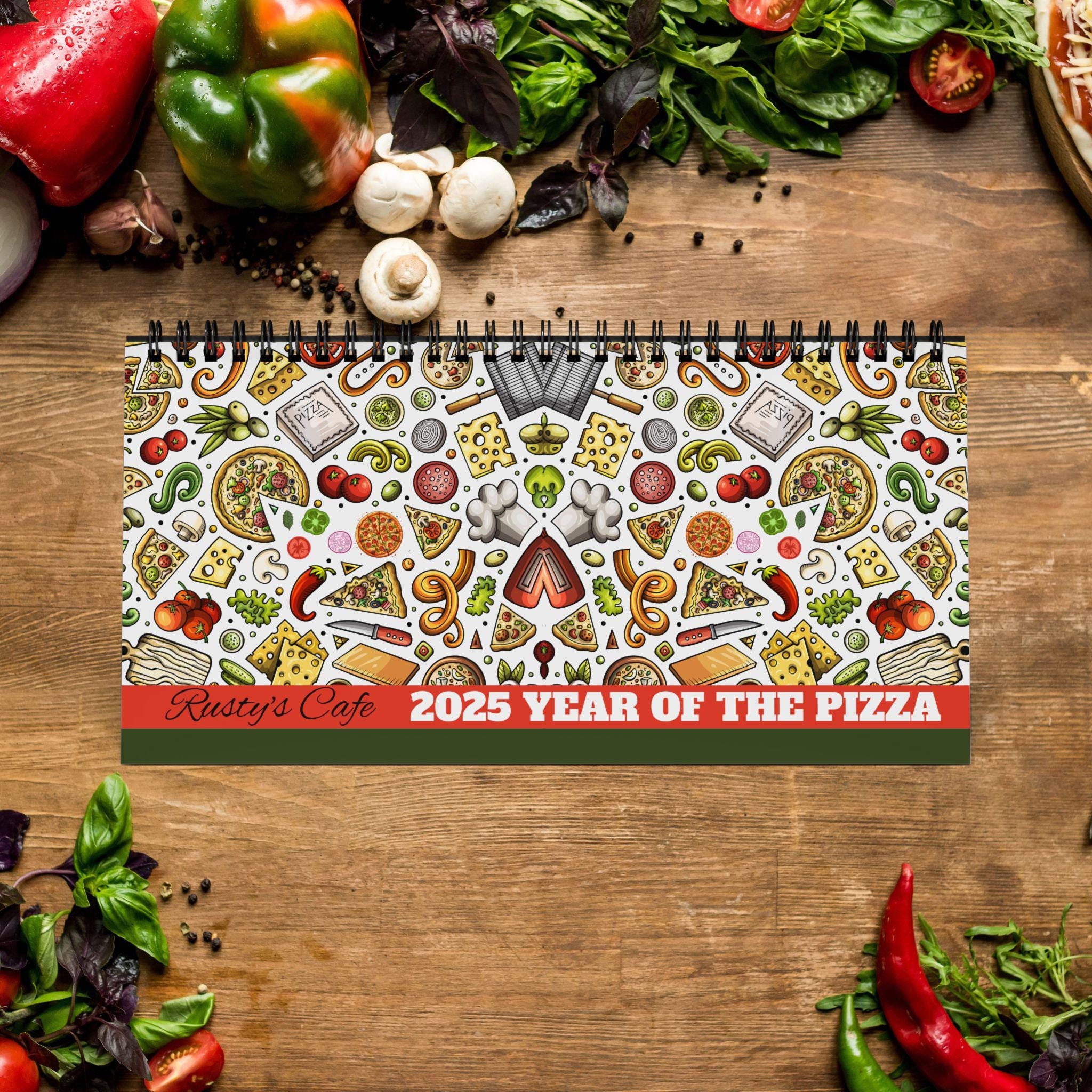 Desktop Calendar, 2025 Pizza Theme, Personalized Business Family Club ...