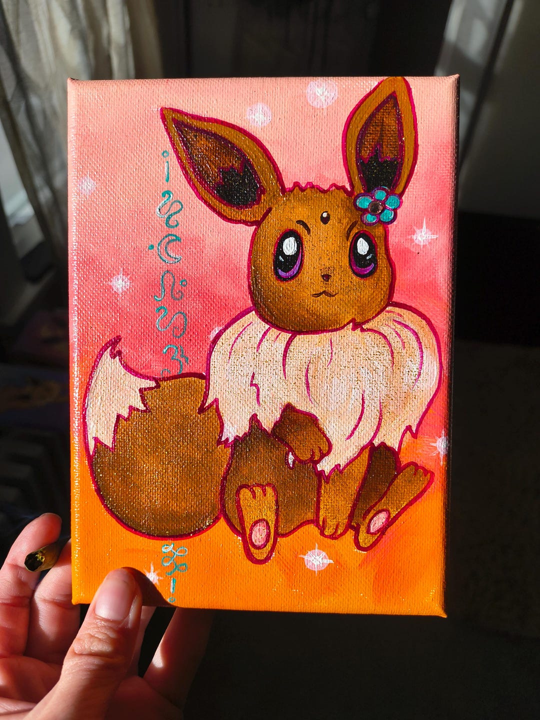 Original Acrylic Painting "light Coded Eevee" 5*7 - Etsy