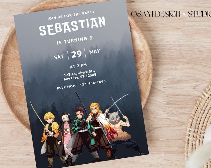Editable Demon Slayer Birthday Invitation Template | Printable Birthday ...