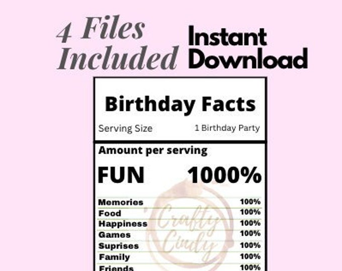 Birthday Nutrition Facts for Custom Chip Bags Instant Download ...