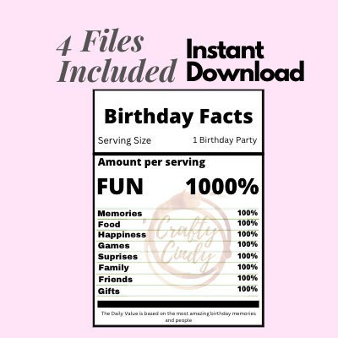 Birthday Nutrition Facts for Custom Chip Bags Instant Download ...