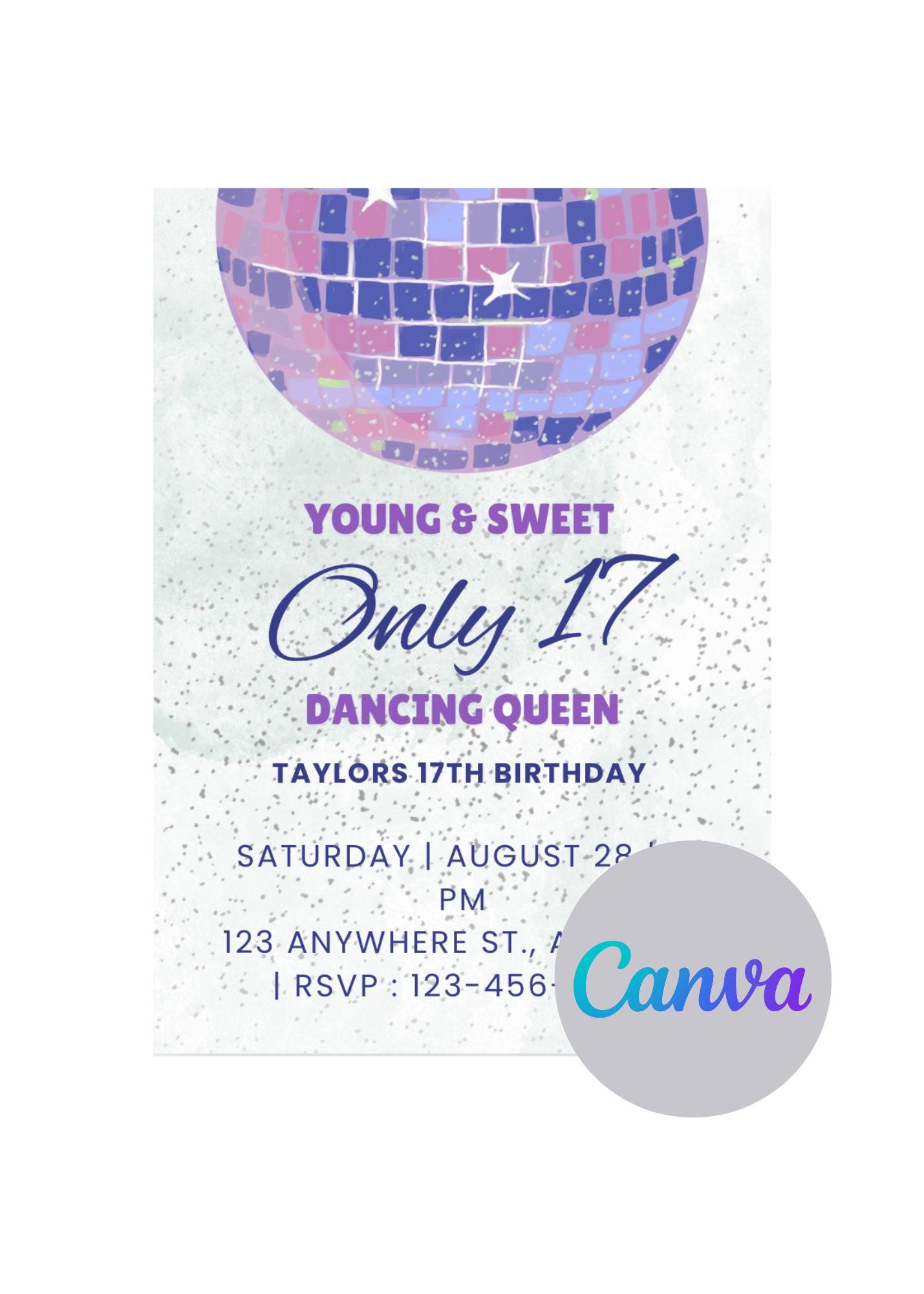 Dancing Queen 17th Birthday Party Invitation Editable Digital Printable ...