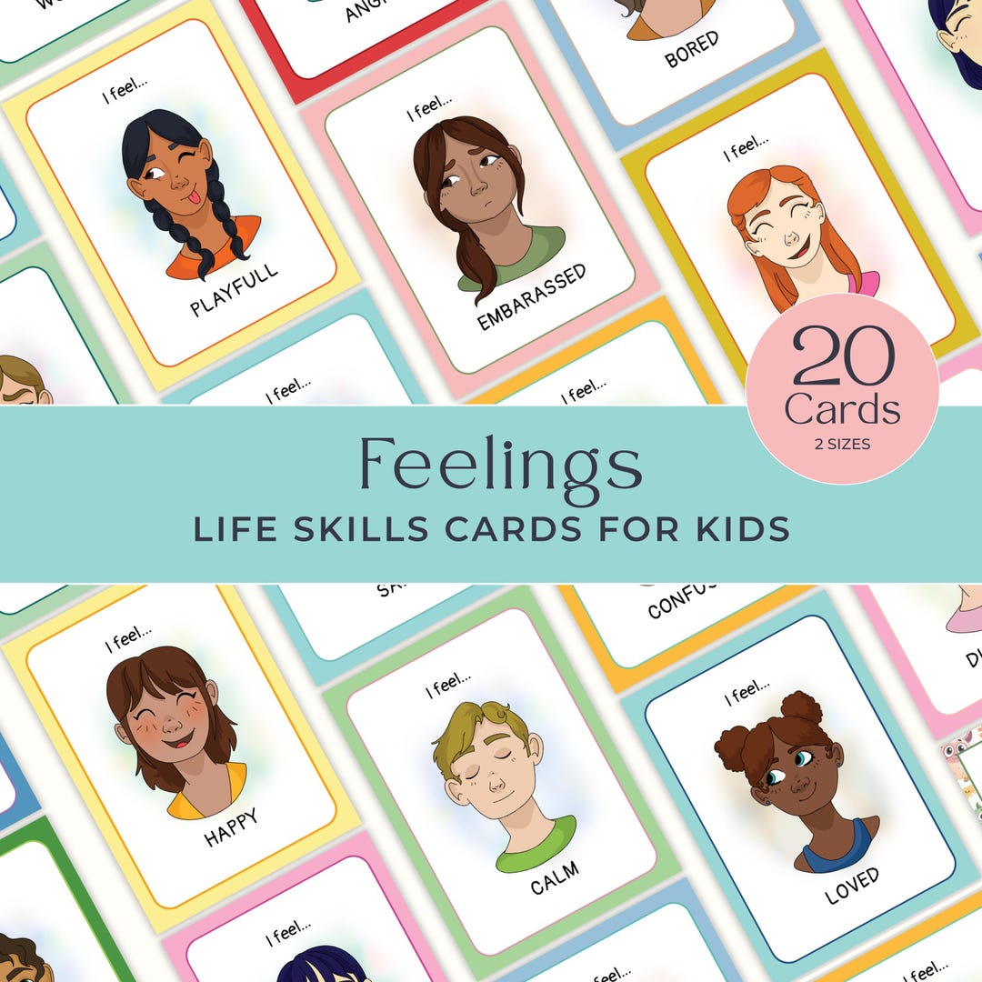 Feelings Flash Cards, Kids Printable Emotion Cards, Multiethnic ...