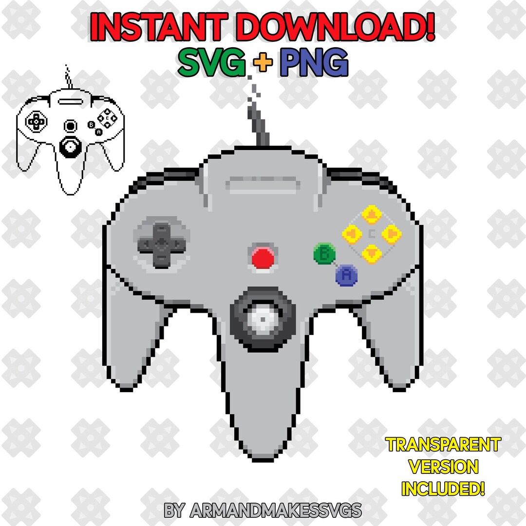 Retro N64 Controller SVG PNG | Pixel Game Controller Digital Download ...