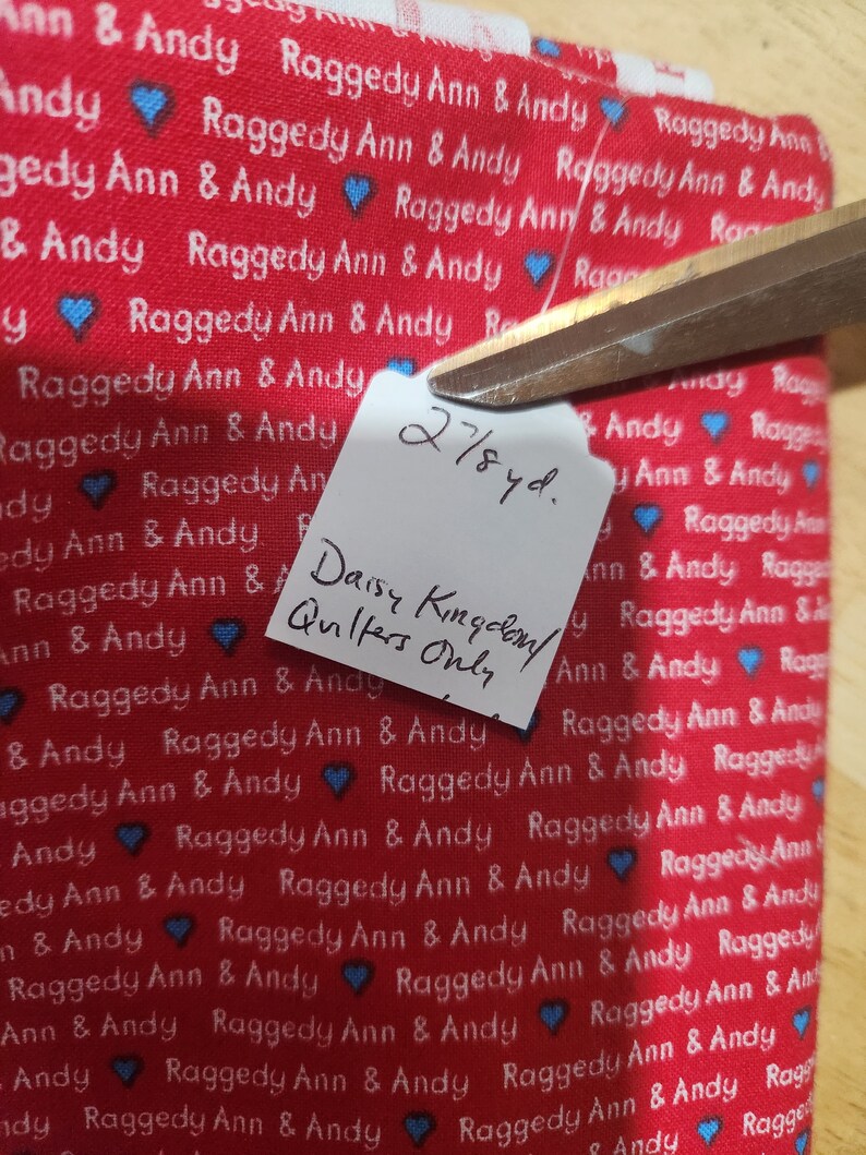 Raggedy Ann Andy ALLOVER WORDS DARK on Red, Daisy Kingdom # 1753, Red ...