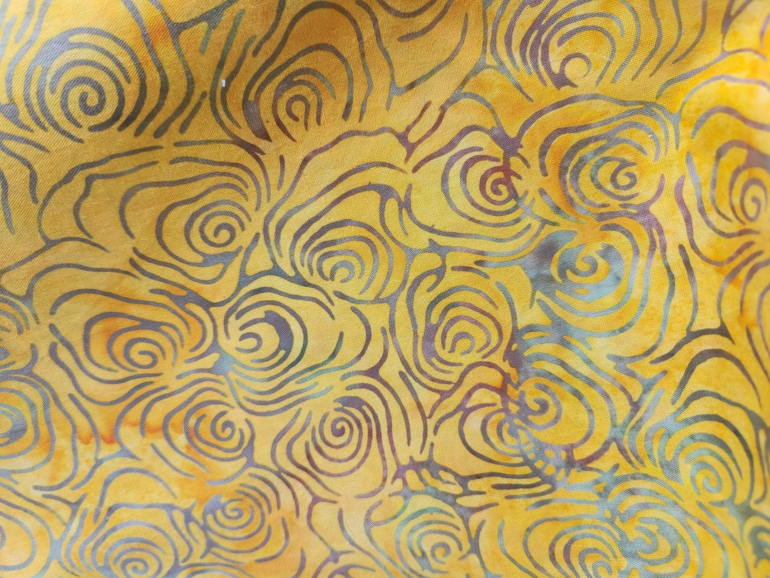 Yellow Swirl Cotton Batik Fabric, Yellow Cotton Fabric, Swirl Cotton ...