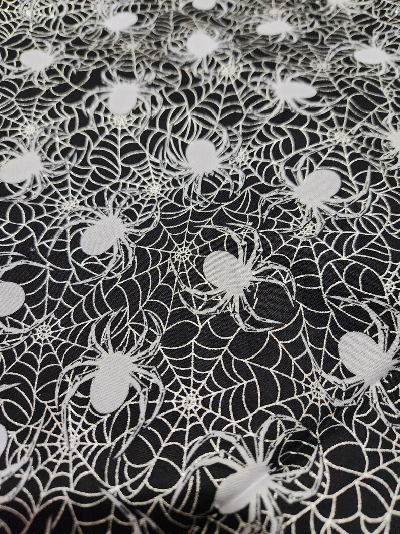Silver Spider Fabric, Spiderweb Fabric, Cotton Spider Fabric, Black and ...