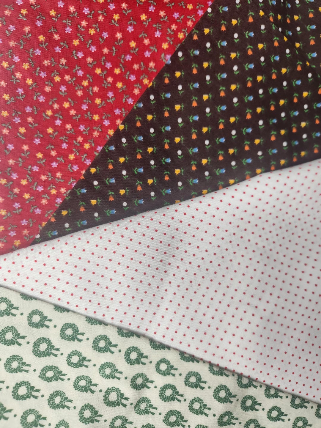 Vintage Calico Fabric, Small Calico Fabric, Small Floral Fabric, Red ...