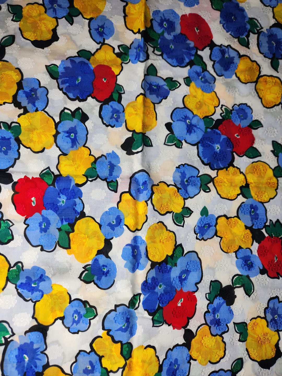 Small Pansy Fabric, Pansy Flower Fabric, Bright Floral Fabric, Small ...