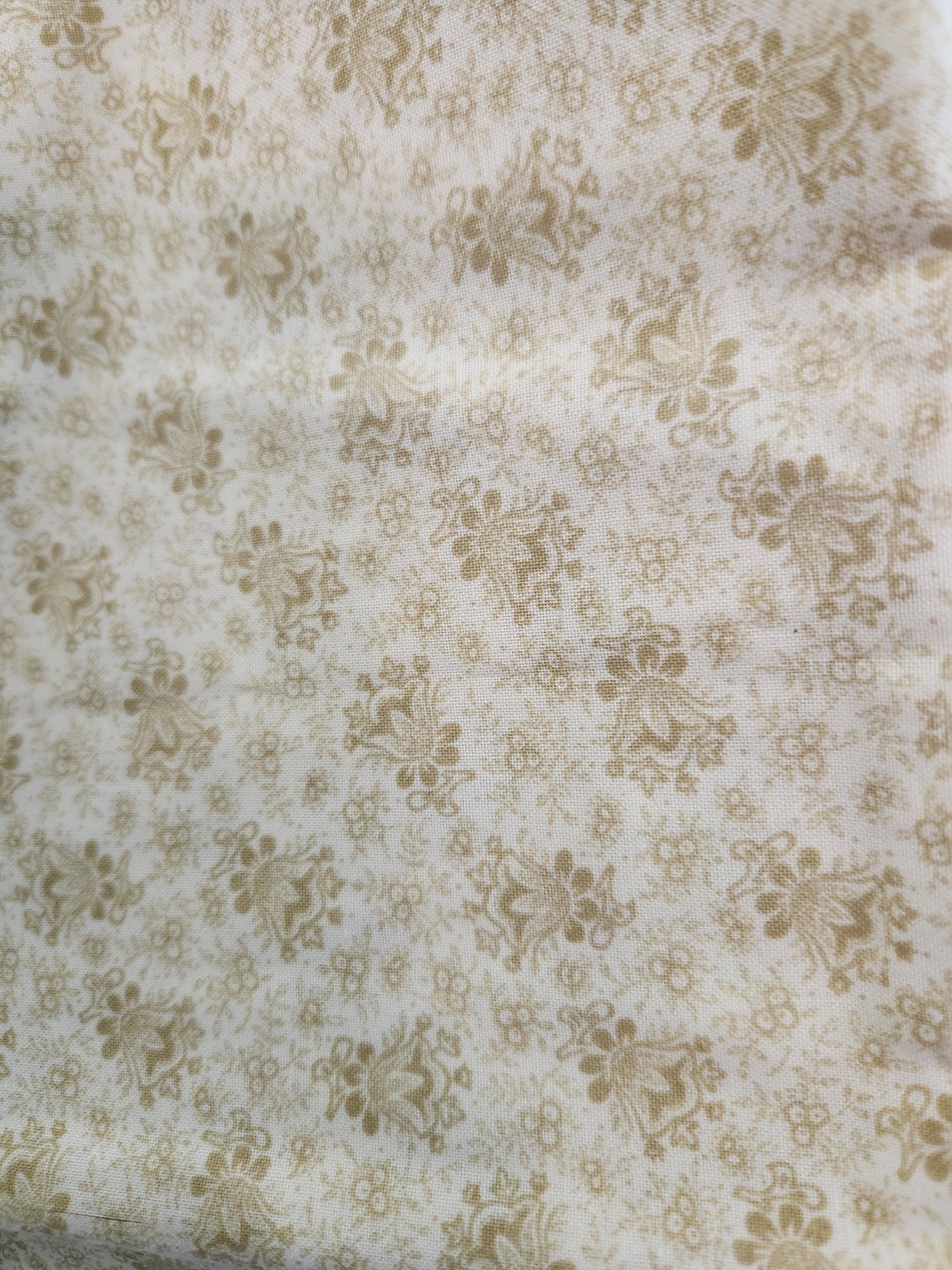 Neutral Floral Fabric, Vintage Floral Fabric, Cream and Purple Floral ...