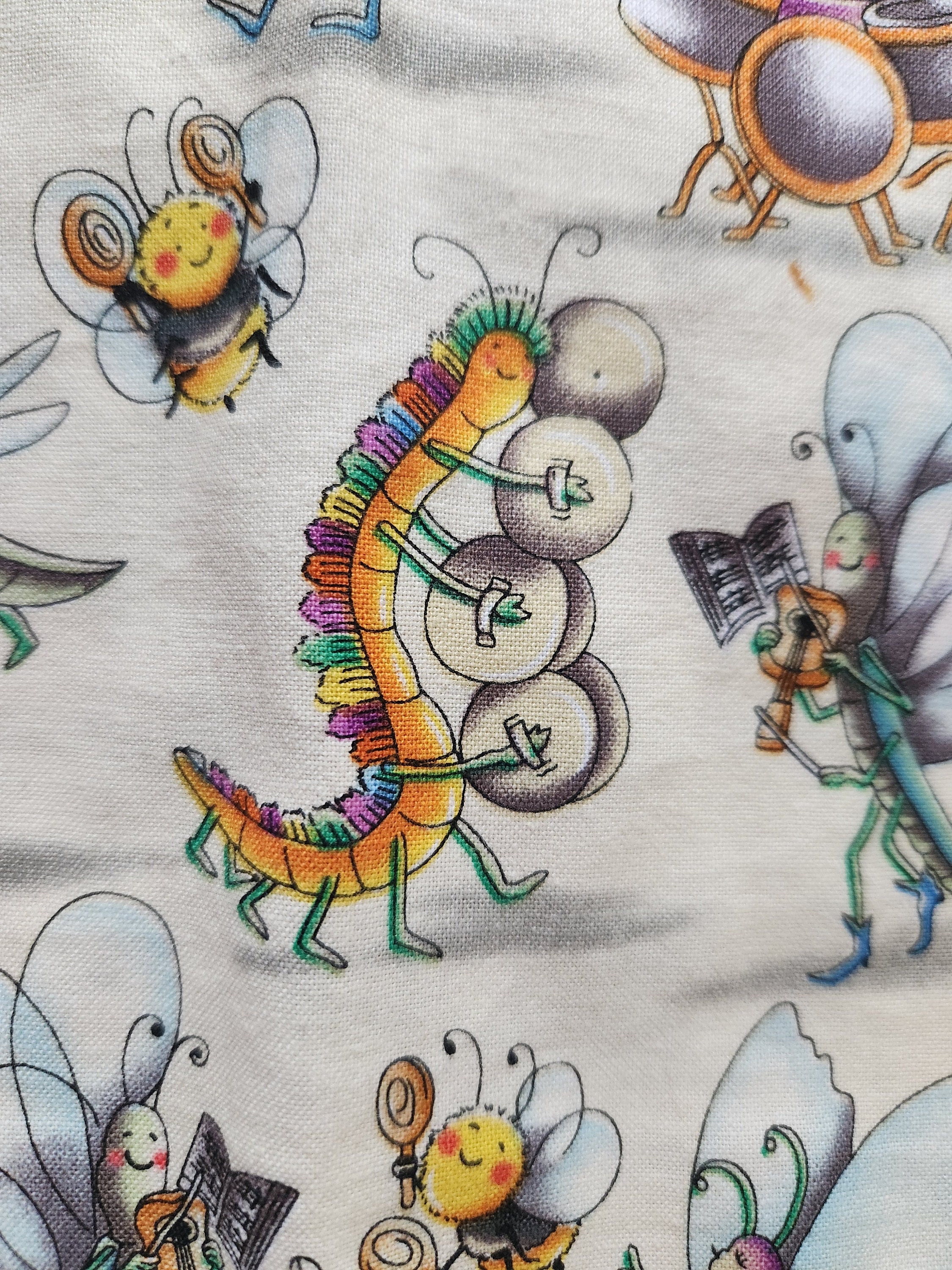 Musical Instruments Insect Cotton Fabric, Dancing Insect Fabric ...