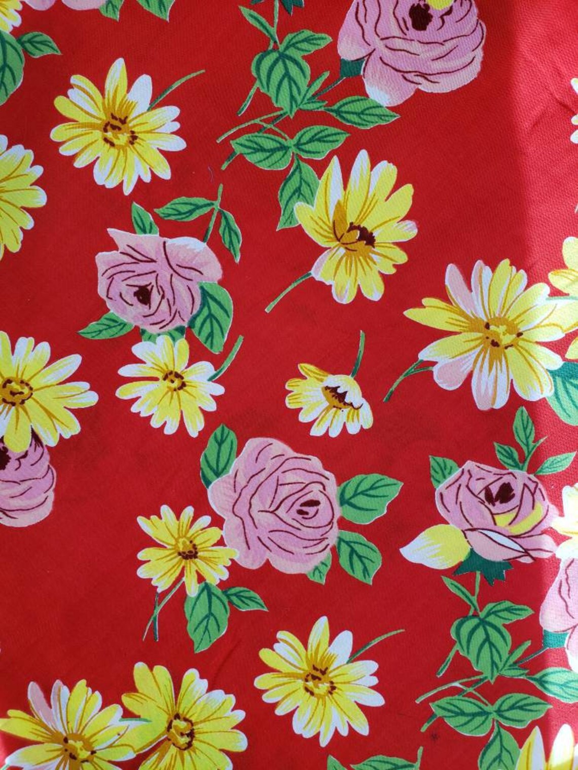 Red floral cotton fabric vintage floral fabric large floral | Etsy