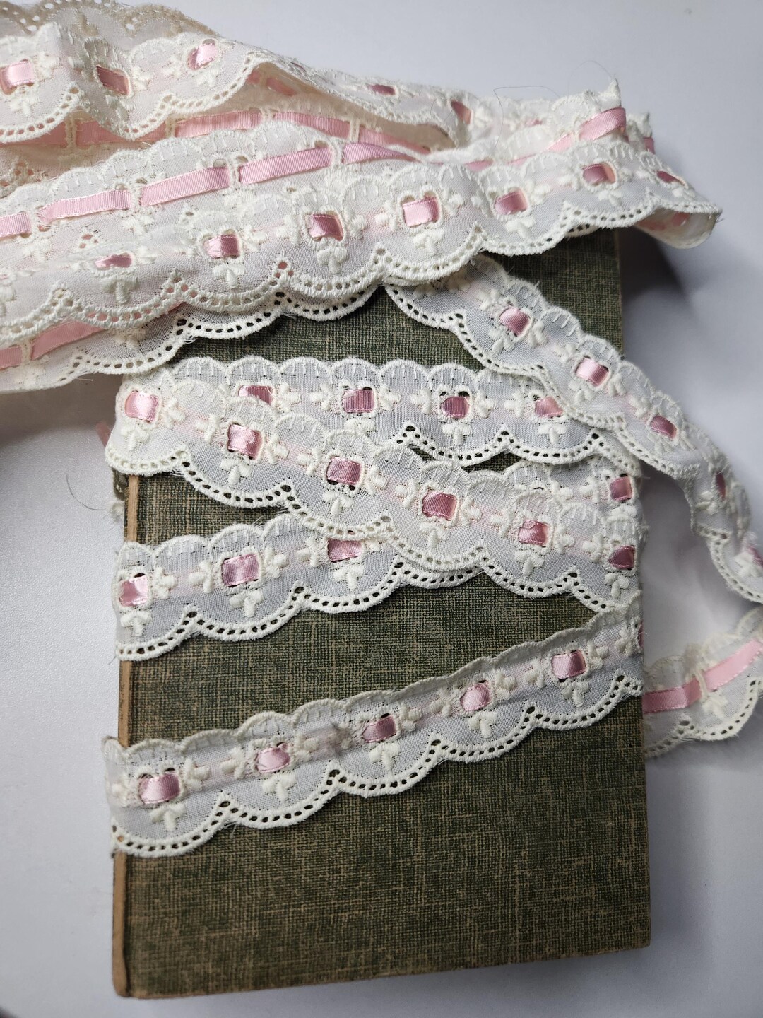 Pink and White Lace, Pink Ribbon Trim, White and Pink Lace, Vintage ...