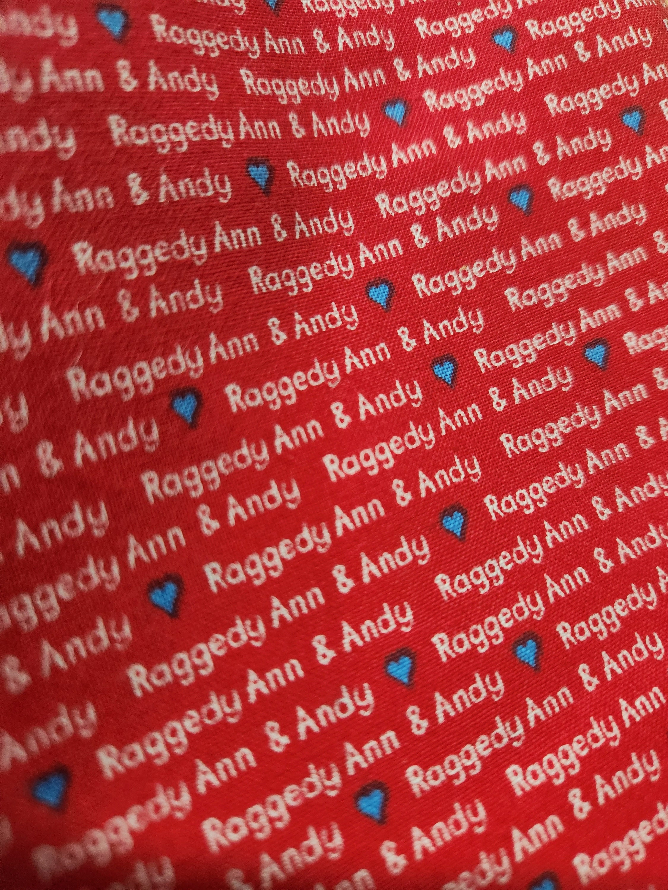 Raggedy Ann Andy ALLOVER WORDS DARK on Red, Daisy Kingdom # 1753, Red ...