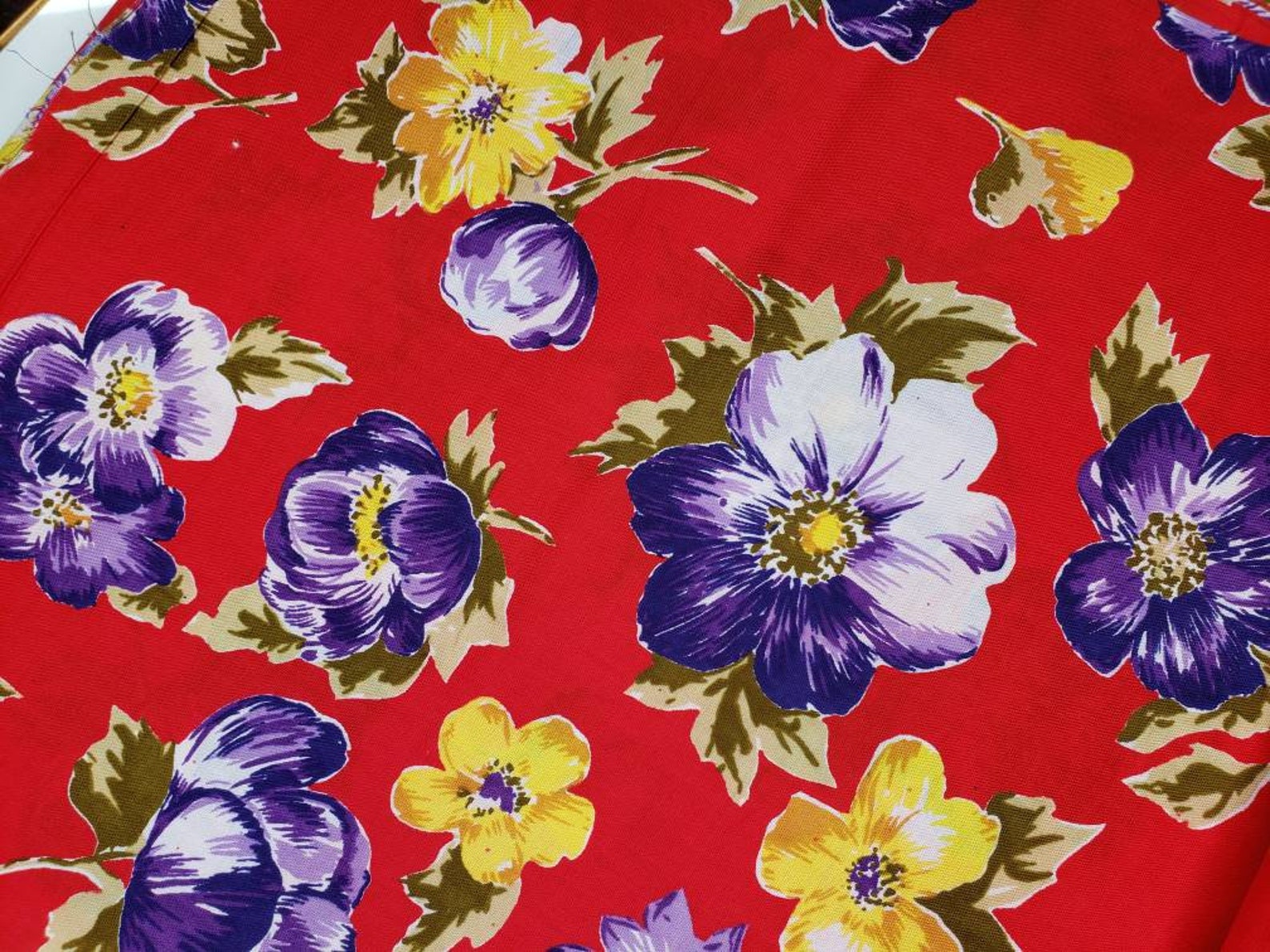 Vintage Floral Fabric Red Floral Fabric Purple Flowers Red - Etsy