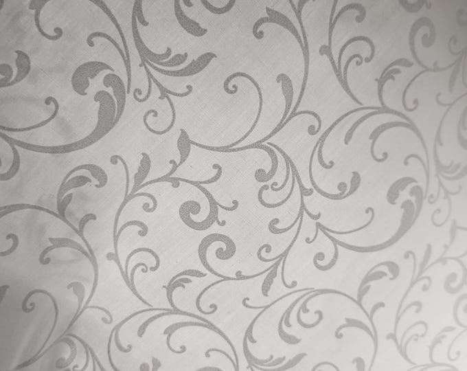 White on White Floral Swirl Fabric, White Scroll Work Cotton Fabric ...