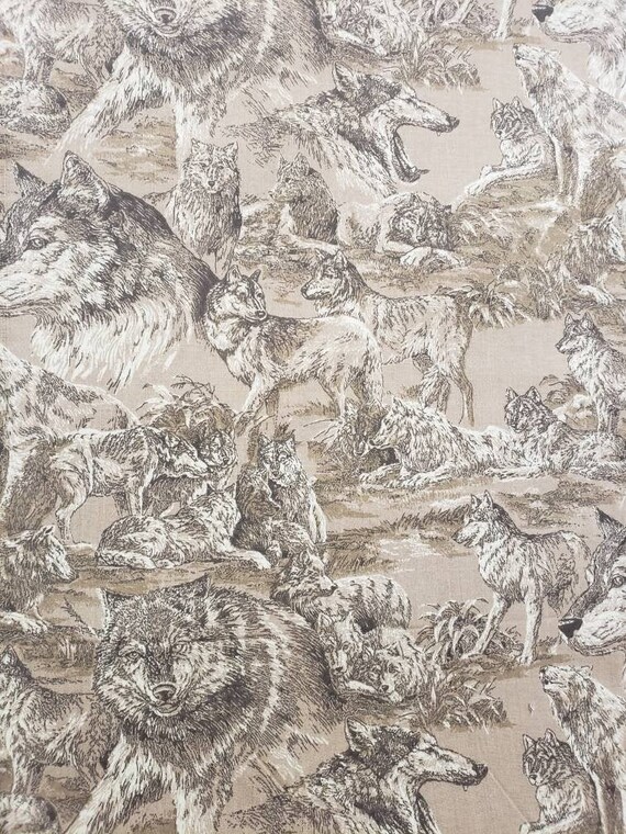 Cotton Wolf Fabric Brown Wolf Fabric Wolf Fabric Wild Wolf | Etsy