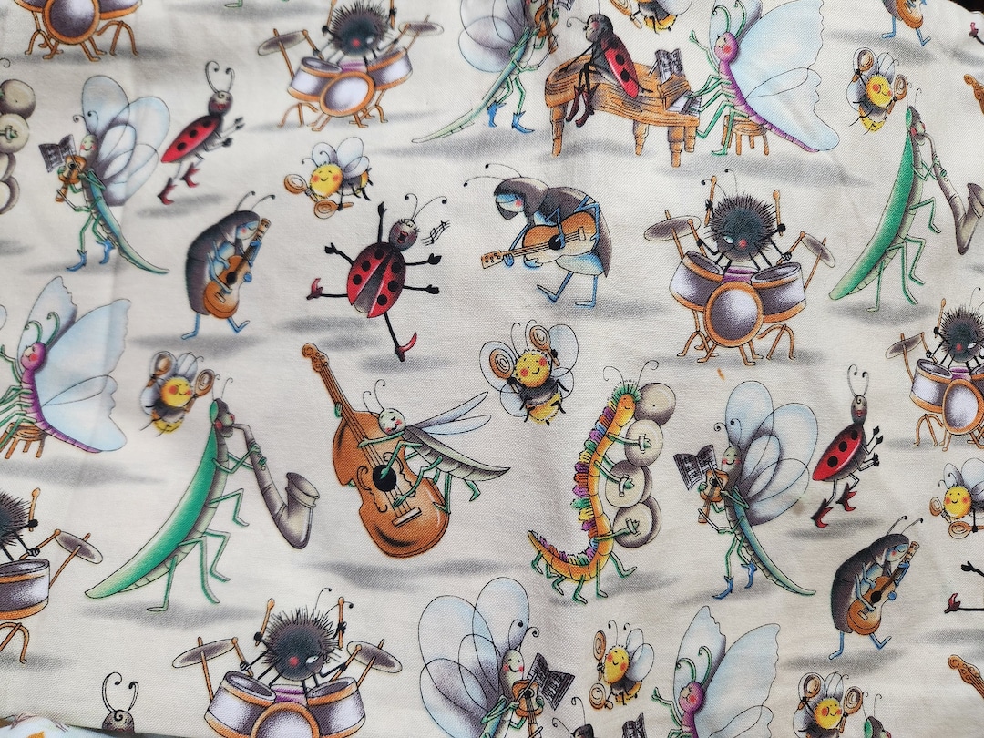 Musical Instruments Insect Cotton Fabric, Dancing Insect Fabric ...