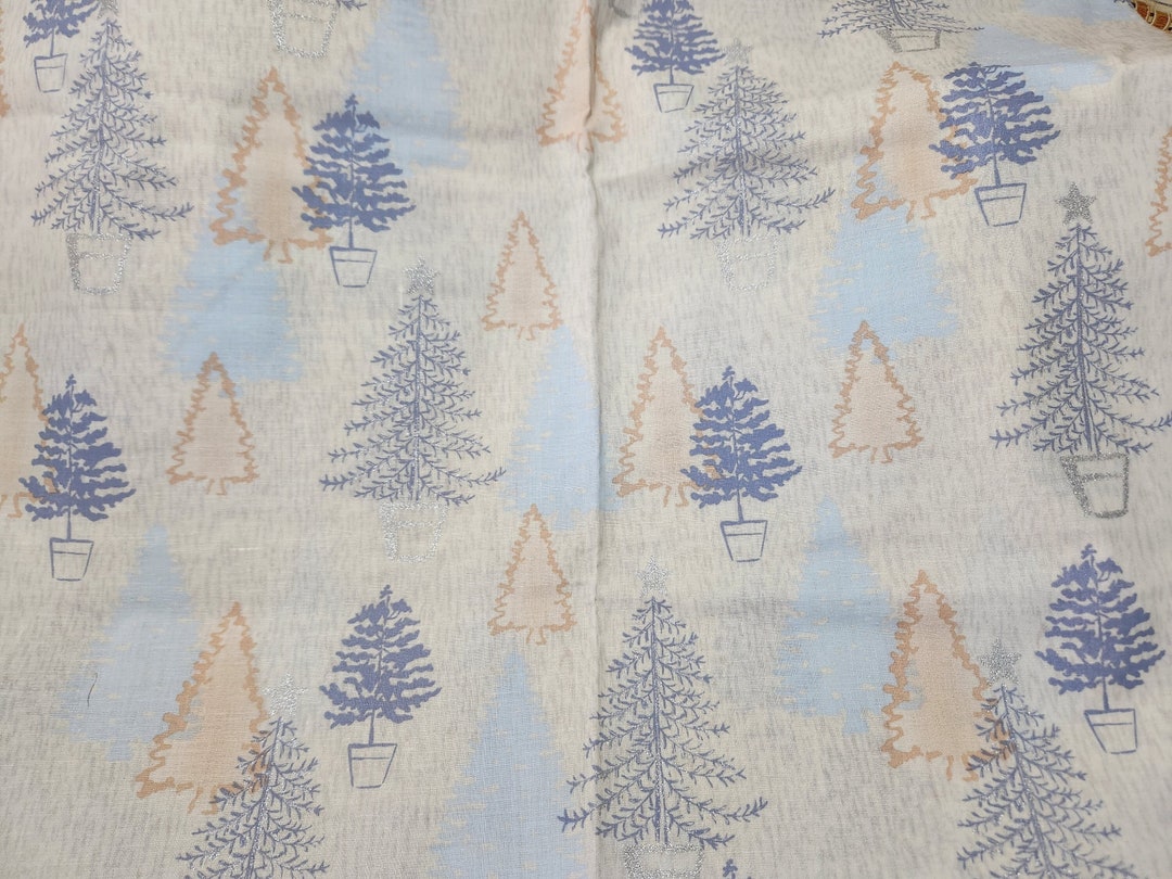 Forest Tree Fabric, Blue and Silver Fabric, Blue Christmas Tree Fabric ...