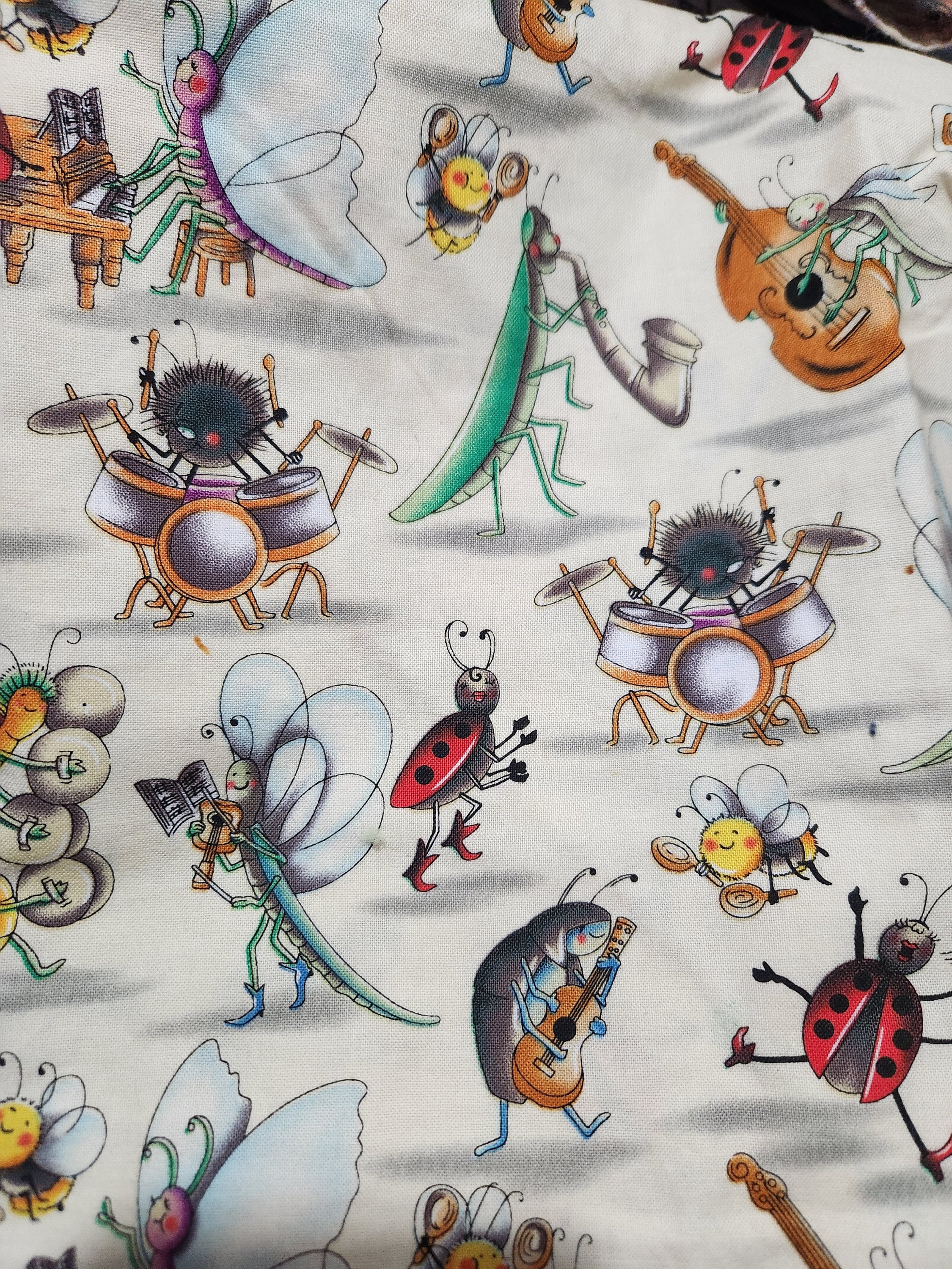 Musical Instruments Insect Cotton Fabric, Dancing Insect Fabric ...