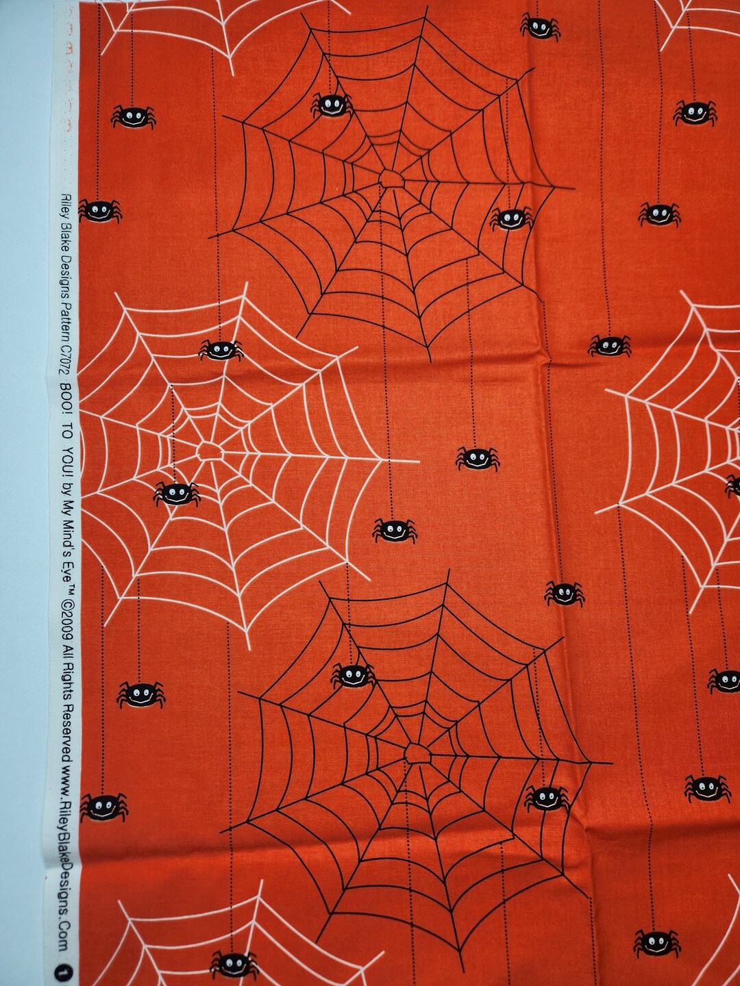 Orange Spider Fabric, Spiderweb Fabric, Cotton Spider Fabric, Riley ...